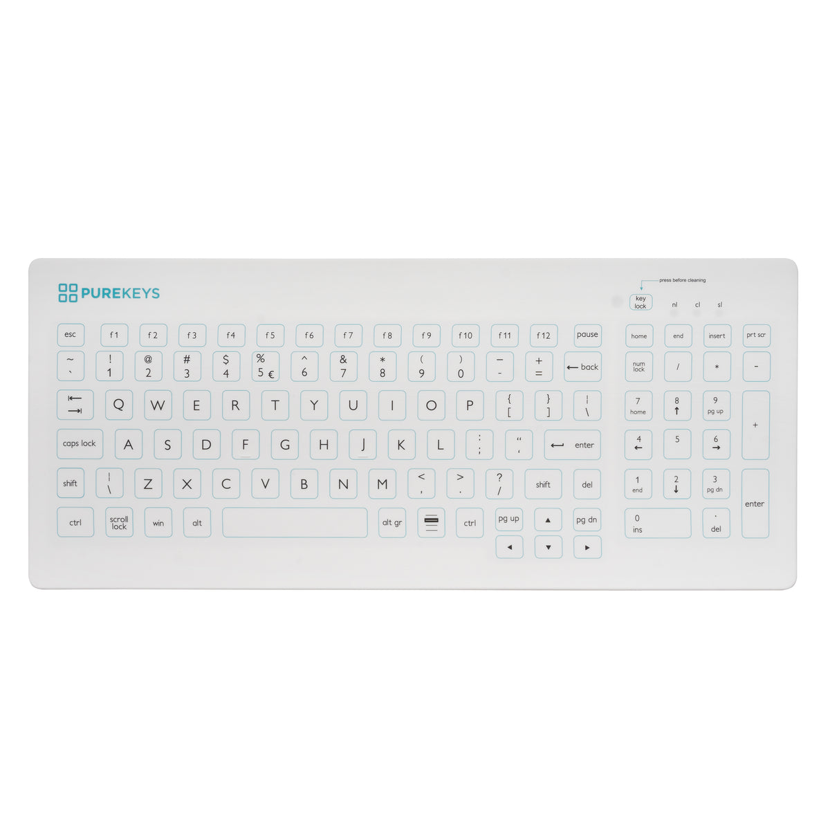 Purekeys Compact Medical Keyboard - Wired, IP66 rated with Tactile Fee ...